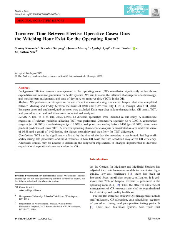 (PDF) Turnover Time Between Elective Operative Cases: Does the Witching ...