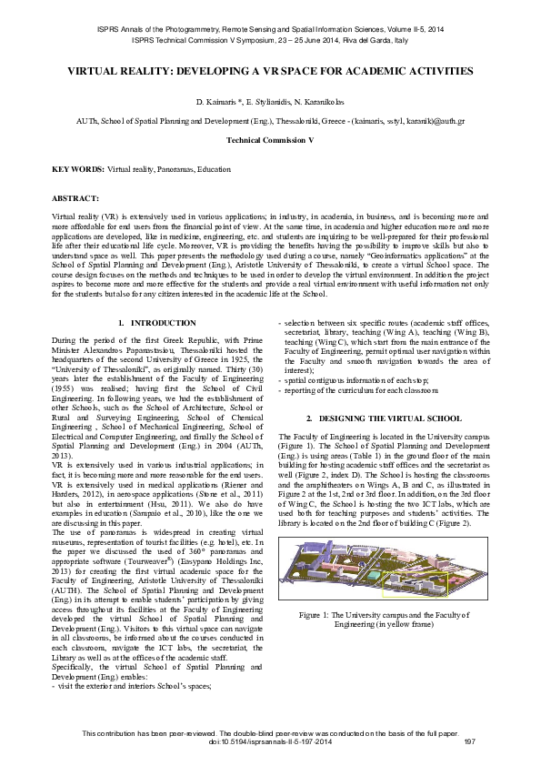 (PDF) Virtual Reality: Developing a VR space for Academic activities