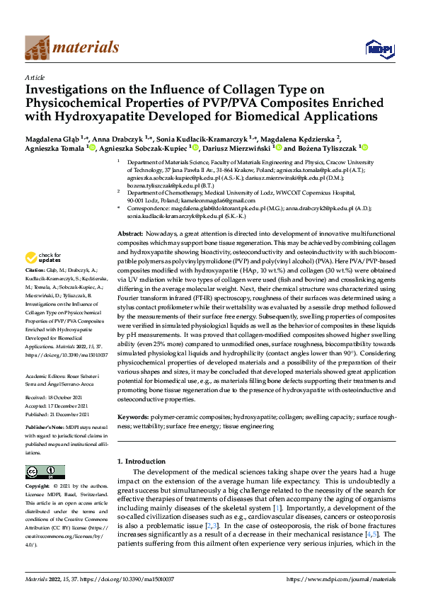 (PDF) Investigations on the Influence of Collagen Type on Physicochemical Properties of PVP/PVA ...
