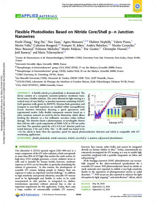 (PDF) Flexible Photodiodes Based on Nitride Core/Shell p–n Junction Nanowires