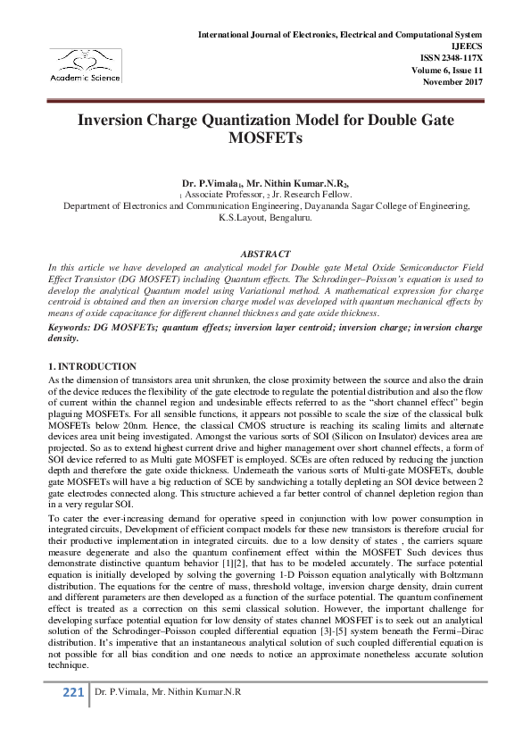 (PDF) Inversion Charge Quantization Model for Double Gate MOSFETs