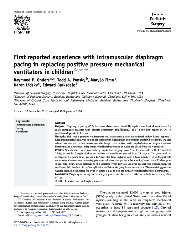 (PDF) First reported experience with intramuscular diaphragm pacing in ...