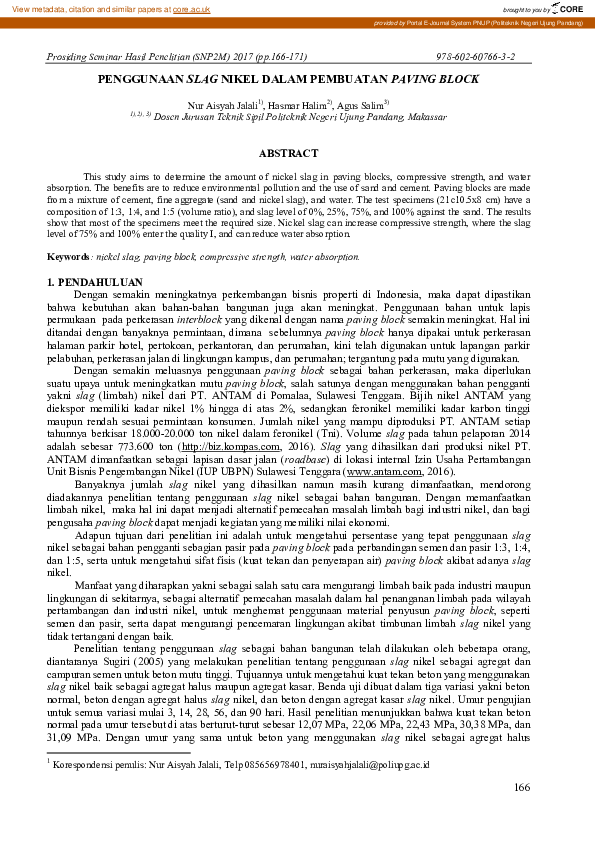 (PDF) Penggunaan Slag Nikel Dalam Pembuatan Paving Block