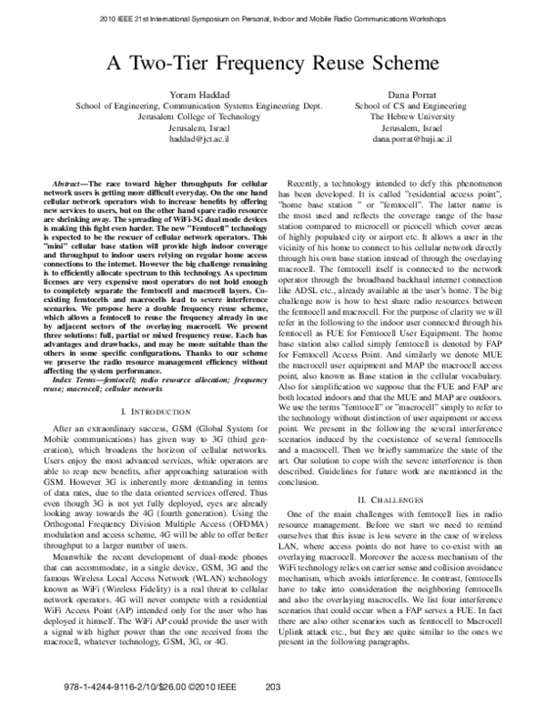 (PDF) A two-tier frequency reuse scheme