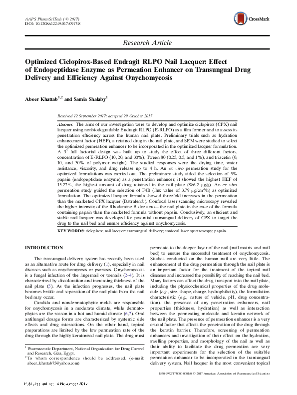 (PDF) Optimized Ciclopirox-Based Eudragit RLPO Nail Lacquer: Effect of ...