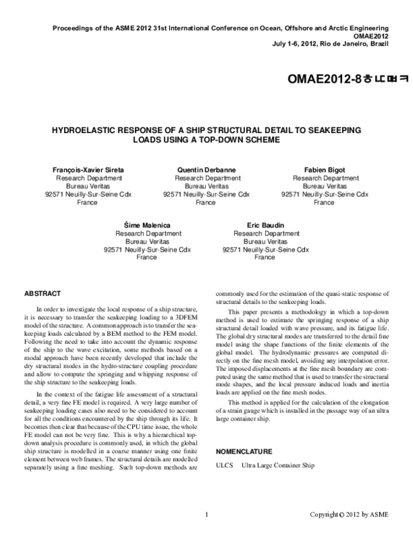 (PDF) Hydroelastic Response of a Ship Structural Detail to Seakeeping ...