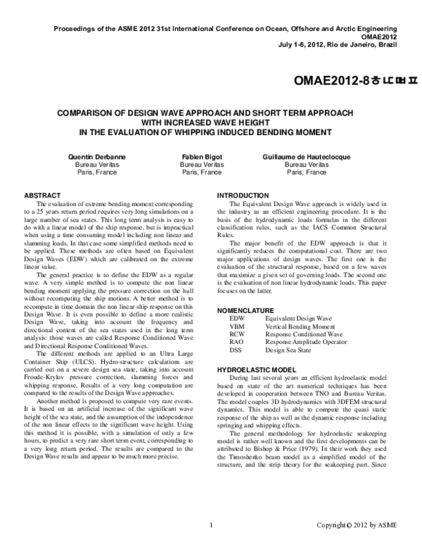 (PDF) Comparison of Design Wave Approach and Short Term Approach With ...