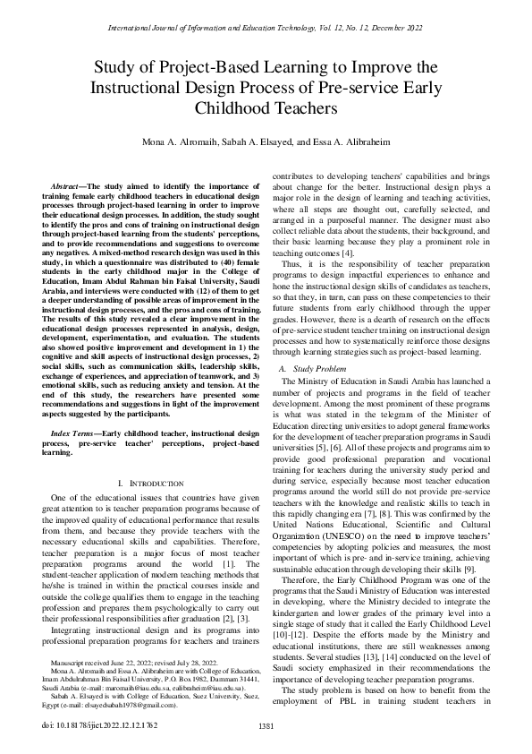 (PDF) Study of Project-Based Learning to Improve the Instructional ...