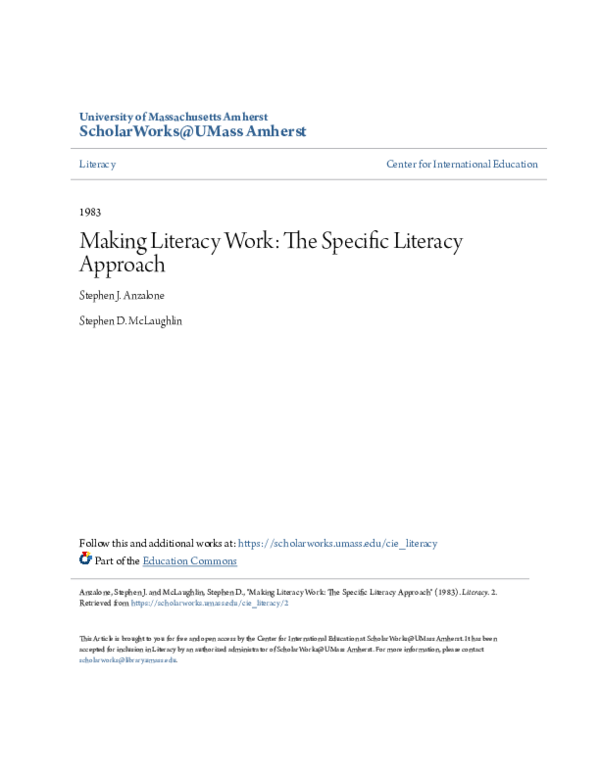 (PDF) Making Literacy Work: The Specific Literacy Approach