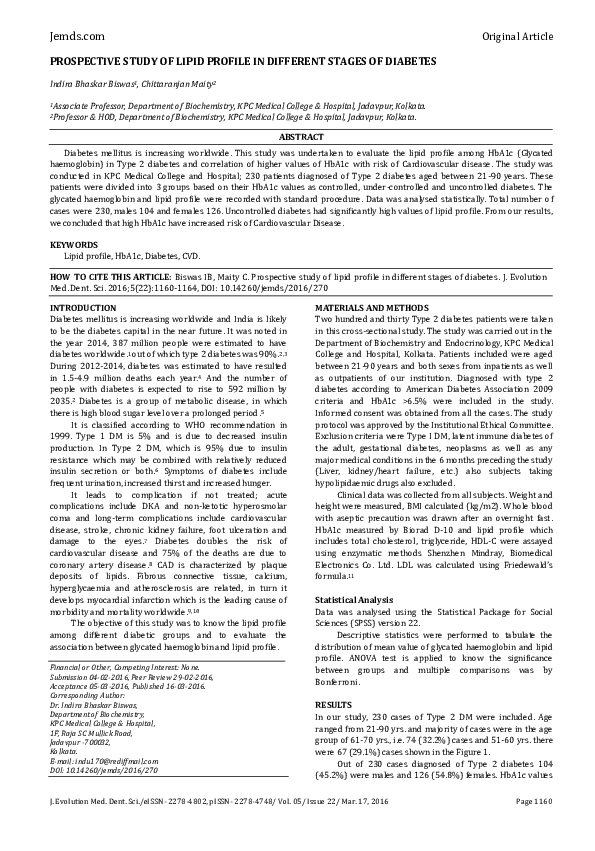 (PDF) Prospective Study of Lipid Profile in Different Stages of Diabetes