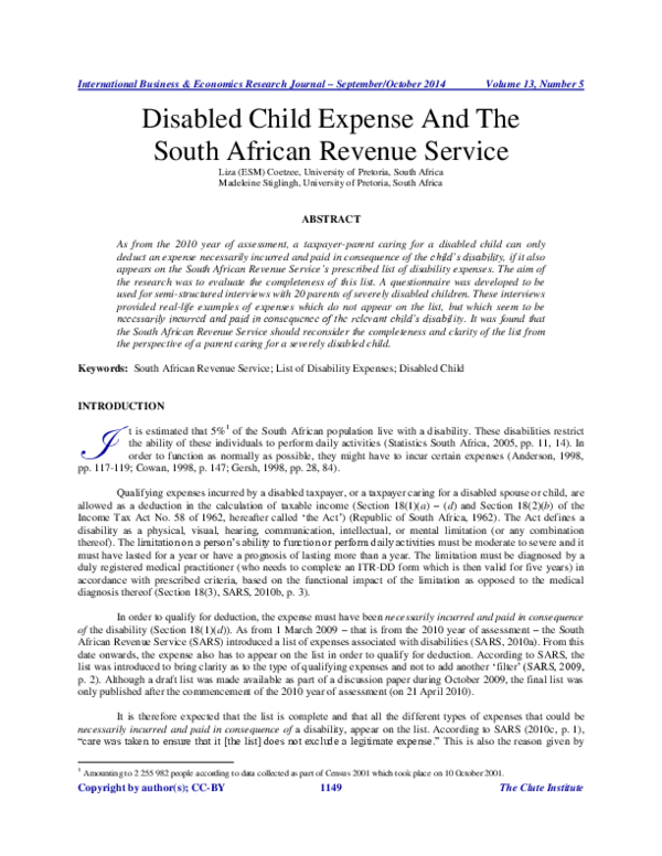 (PDF) Disabled Child Expense And The South African Revenue Service