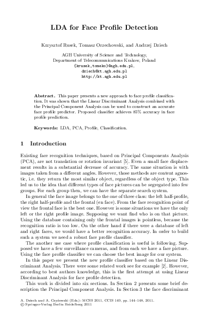 (PDF) LDA for Face Profile Detection