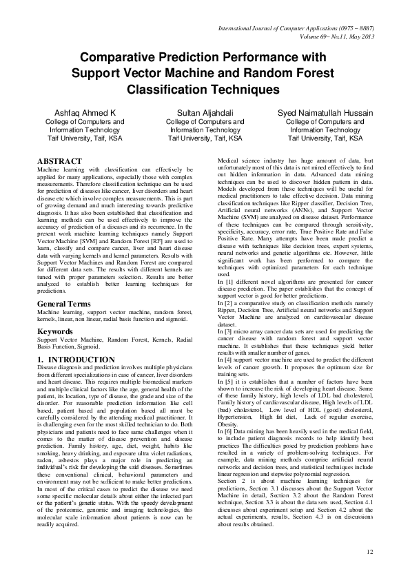 (PDF) Comparative Prediction Performance with Support Vector Machine and Random Forest ...