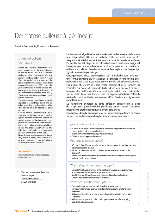 (PDF) Dermatose bulleuse à IgA linéaire