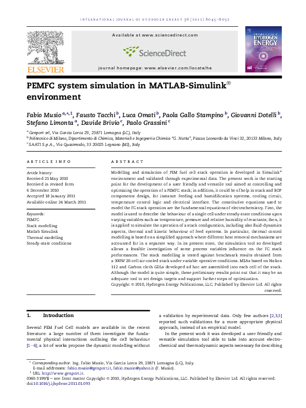 (PDF) PEMFC system simulation in MATLAB-Simulink® environment