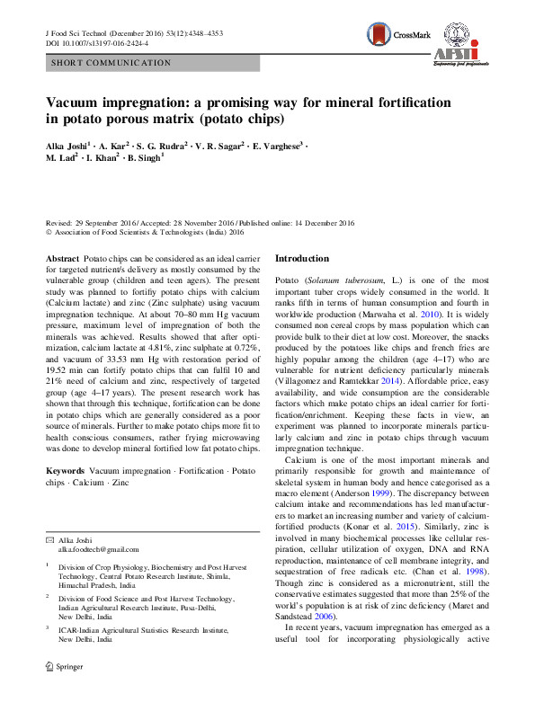 (PDF) Vacuum impregnation: a promising way for mineral fortification in ...