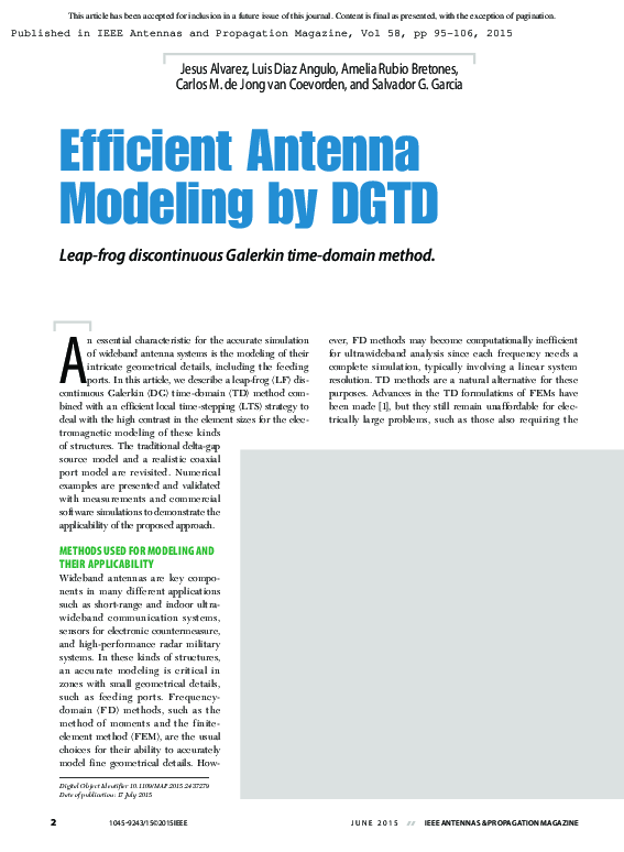 (PDF) Efficient Antenna Modeling by DGTD: Leap-frog discontinuous Galerkin timedomain method ...