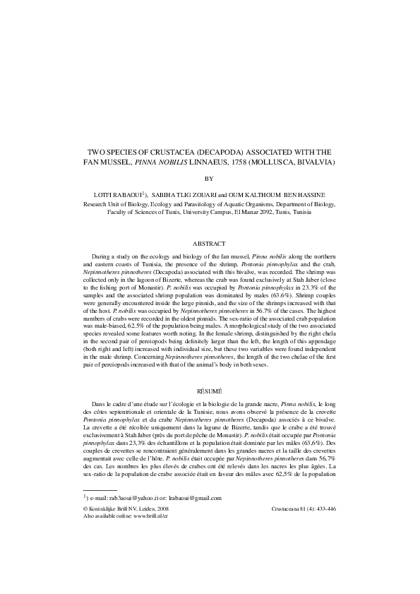 (PDF) Two species of Crustacea (Decapoda) associated with the fan ...