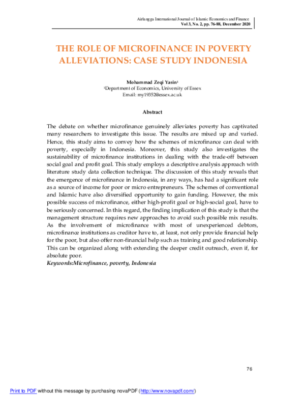 (PDF) The Role of Microfinance in Poverty Alleviations: Case Study Indonesia