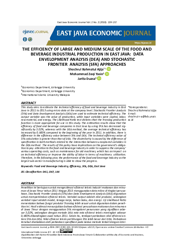 (PDF) The Efficiency of Large and Medium Scale of the Food and Beverage Industrial Production in ...