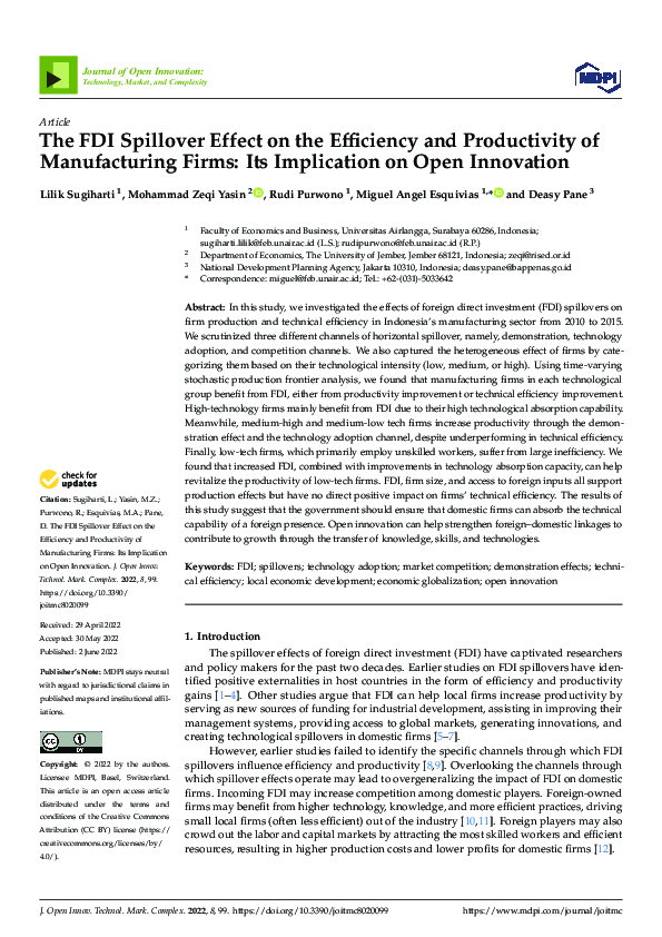 (PDF) The FDI Spillover Effect on the Efficiency and Productivity of ...