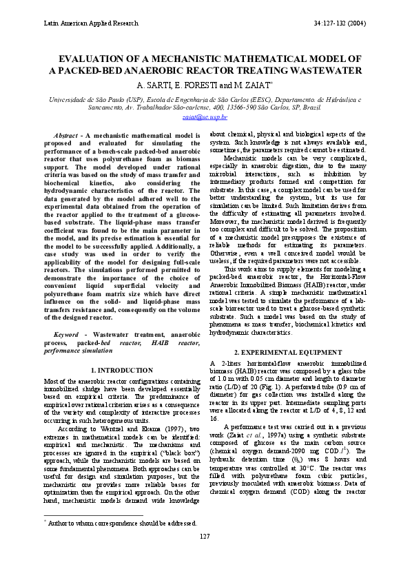 (PDF) Evaluation of a mechanistic mathematical model of a packed-bed anaerobic reactor treating ...