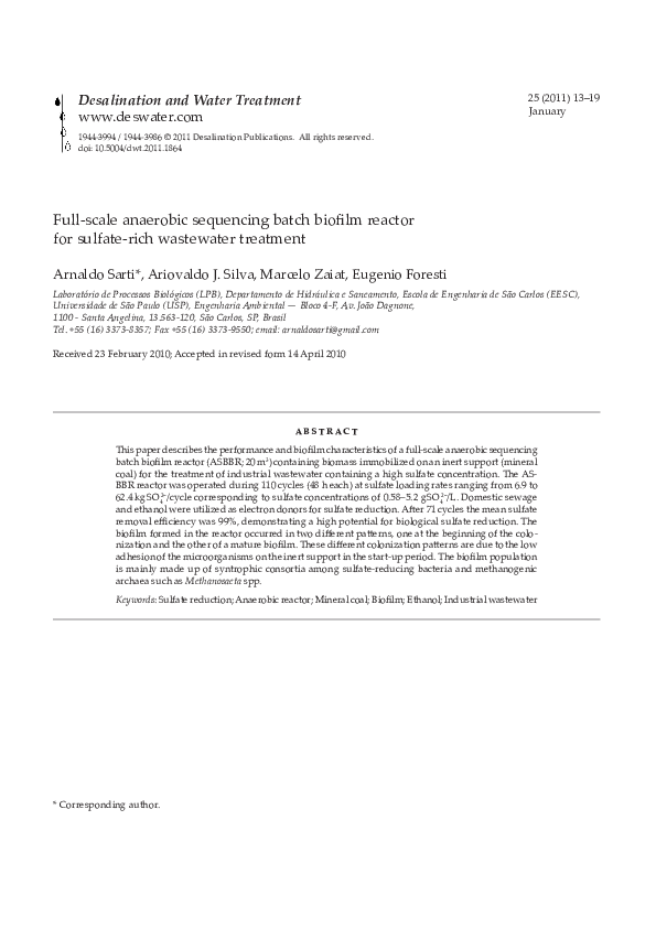 (PDF) Full-scale anaerobic sequencing batch biofilm reactor for sulfate ...