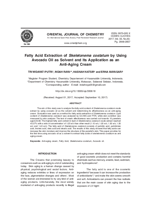 (PDF) Fatty Acid Extraction of Skeletonema Costatum by using Avocado ...