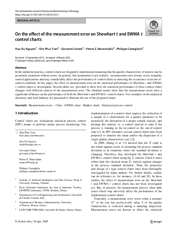 (PDF) On the effect of the measurement error on Shewhart t and EWMA t ...