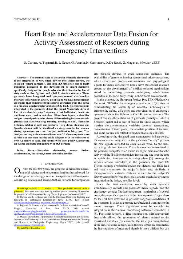 (PDF) Heart Rate and Accelerometer Data Fusion for Activity Assessment of Rescuers during ...