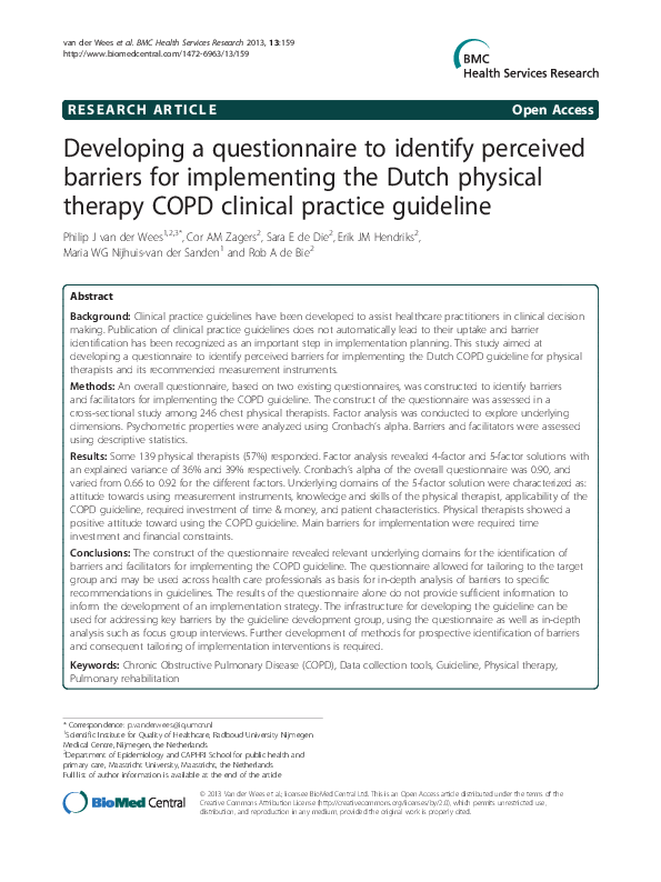 (PDF) Developing a questionnaire to identify perceived barriers for implementing the Dutch ...