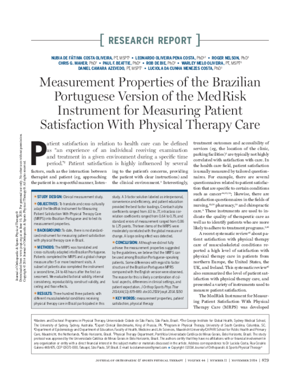 (PDF) Measurement Properties of the Brazilian Portuguese Version of the ...