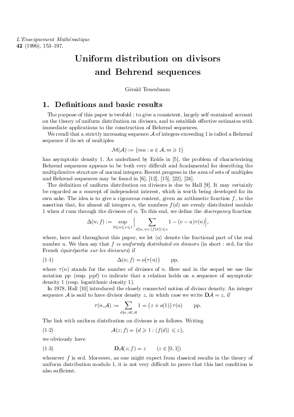 (PDF) Uniform Distribution on Divisors and Behrend Sequences