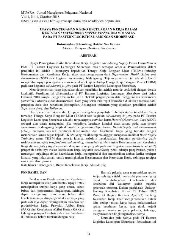 (PDF) Upaya Pencegahan Risiko Kecelakaan Kerja Dalam Kegiatan ...