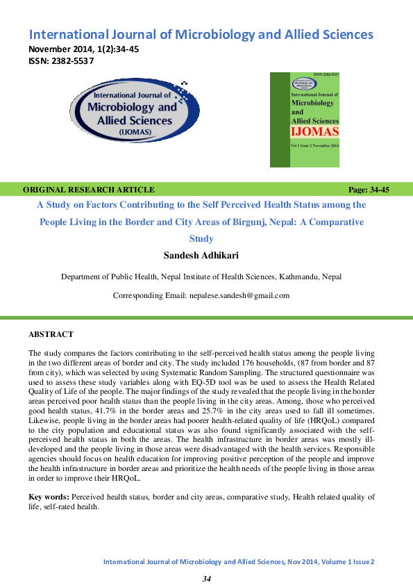 (PDF) A Study on Factors Contributing to the Self Perceived Health ...