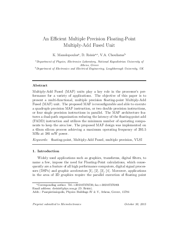 (PDF) An efficient multiple precision floating-point Multiply-Add Fused unit