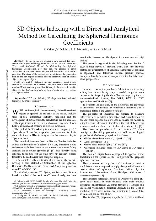 (PDF) 3D Objects Indexing With A Direct And Analytical Method For Calculating The Spherical ...