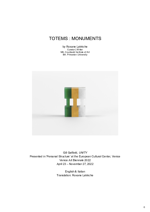 (PDF) TOTEMS : MONUMENTS, Critical Review of Gill Gatfield's 'UNITY', Presented at the European ...