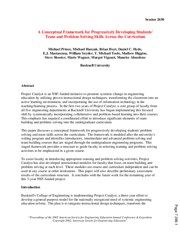 Pdf Developing Problem Solving And Team Skills Across The Engineering Curriculum