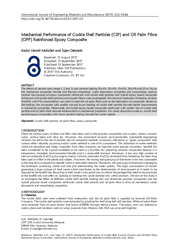 (PDF) Mechanical Performance of Cockle Shell Particles (CSP) and Oil ...