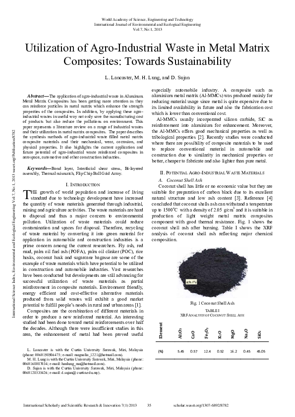 (PDF) Utilization Of Agro-Industrial Waste In Metal Matrix Composites ...