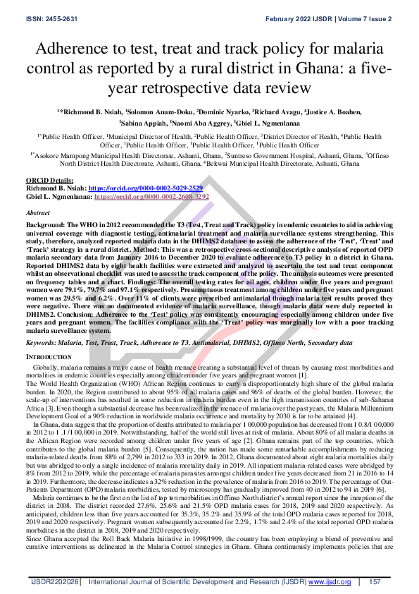 (PDF) Adherence to test, treat and track policy for malaria control as ...