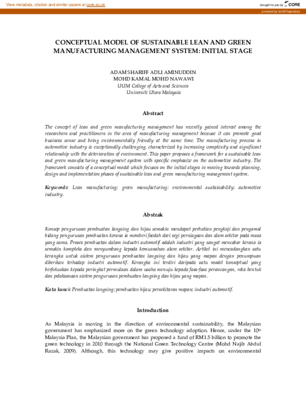 (PDF) Conceptual model of sustainable lean and green manufacturing management system: Initial stage