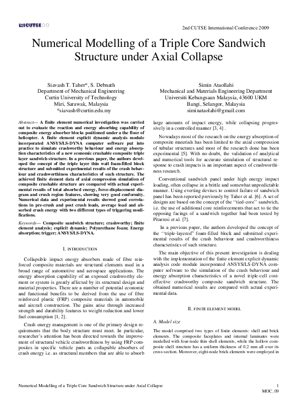Pdf Numerical Modelling Of A Triple Core Sandwich Structure Under Axial Collapse