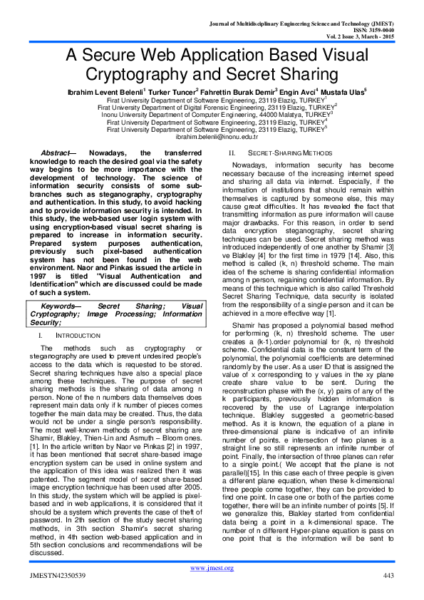 Pdf A Secure Web Application Based Visual Cryptography And Secret Sharing