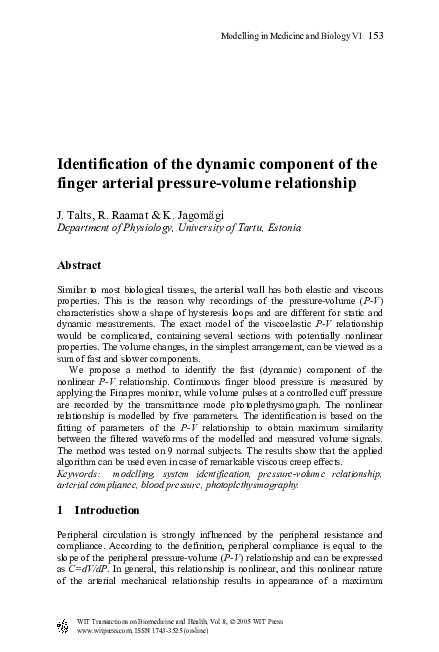 (PDF) Identification of the dynamic component of the finger arterial ...