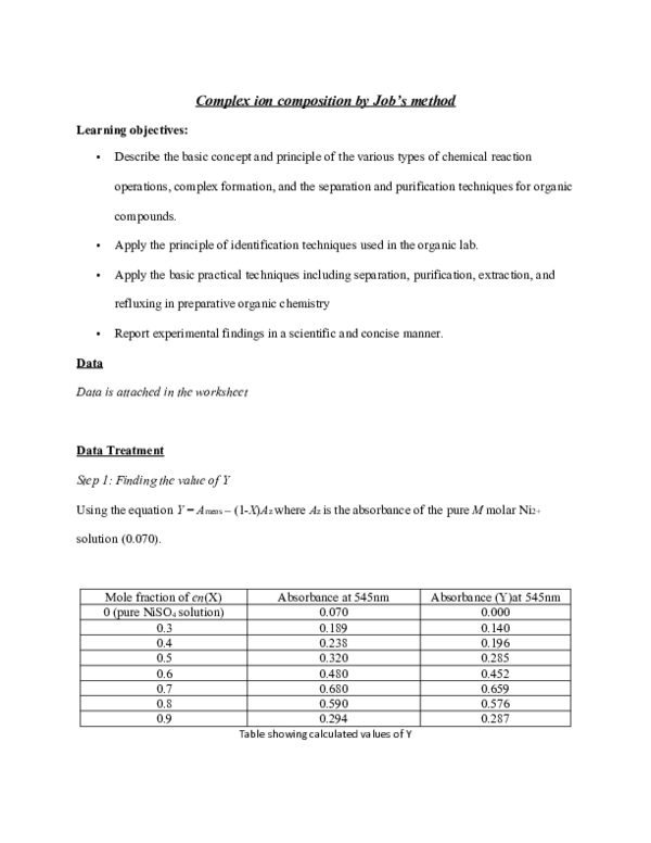 (DOC) Complex ion composition by Job's Method