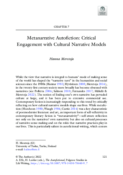 (PDF) Metanarrative Autofiction: Critical Engagement with Cultural ...
