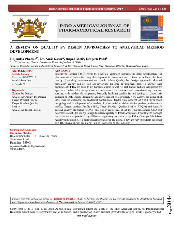 (PDF) A Review on Quality by Design Approaches to Analytical Method Development