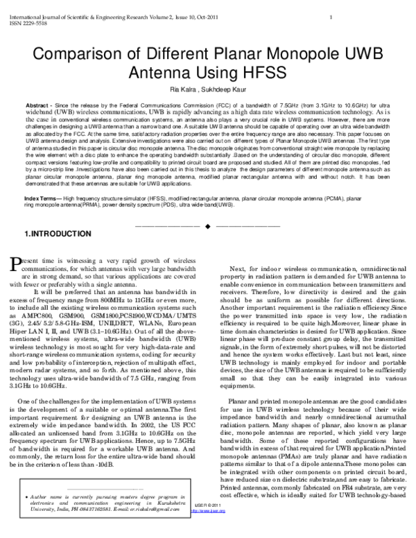 (PDF) Comparison of Different Planar Monopole UWB Antenna Using HFSS